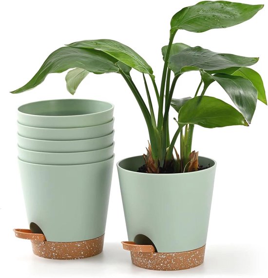 Set van 6 Zelfwaterende Bloempotten 5 Inch met Hoge Afwatering voor ...