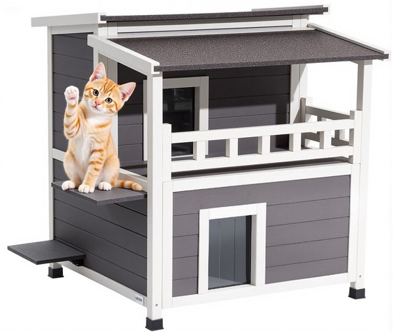 VEVOR Kattenhuis, 2-Laags Houten Kattenhut, Schuimisolatie ...