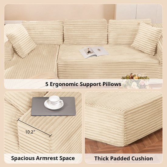 COMHOMA - 105 Inch Modulaire Bank - Diepe Zitting - L-vorm - Corduroy ...
