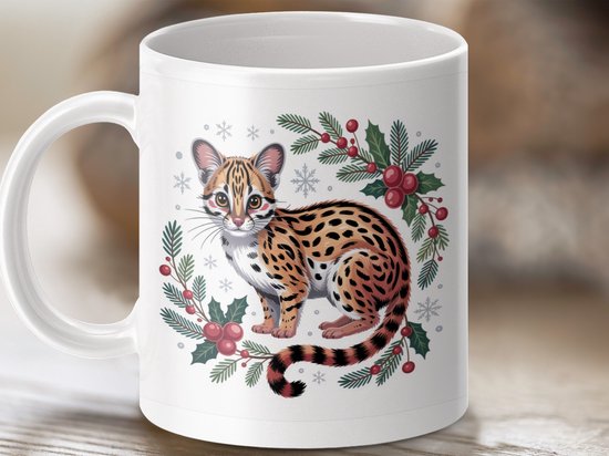 Mok Ocelot Kerst MUG, Wilde Kat mok, Dieren mok, Kerst Cadeau, Thee mok ...