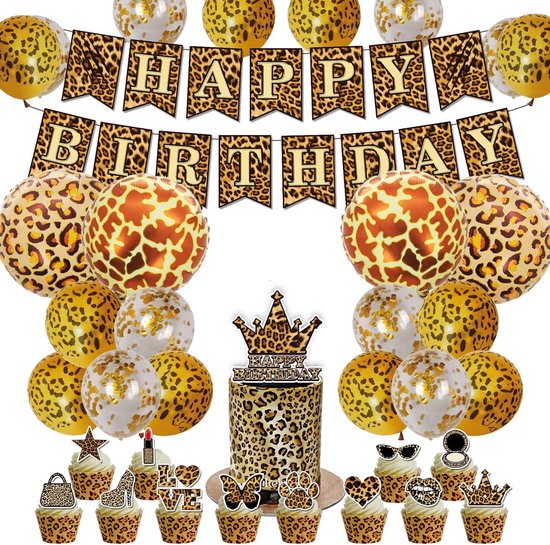 Leopard Print Birthday Decoration Set,Gold Leopard Party Balloons ...