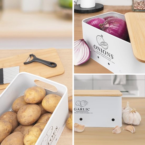 Groenteopslag Set van 3 - Metalen Canisters voor Ui, Knoflook en ...