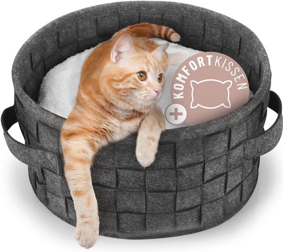 Zacht Fluwelen Kattenbed met Comfortkussen - Knuffelig Mandje voor ...