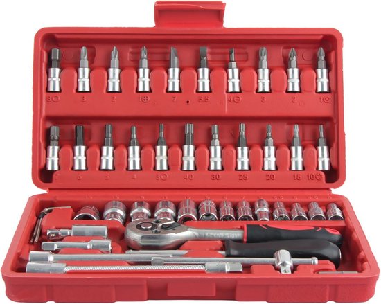 46-delige 1/4 inch ratelsleutel set en gereedschapsset met compacte ...