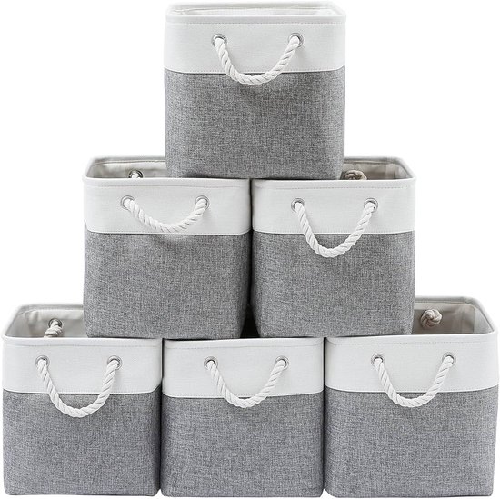 Opbergdozen set van 6 - Wit & Grijs - Linnen - 33 x 33 x 33 cm | bol