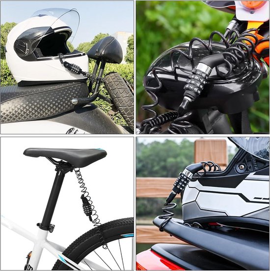 2-Pack Fiets- en Helmslot met 4-Cijferige Combinatiecode, Flexibel ...