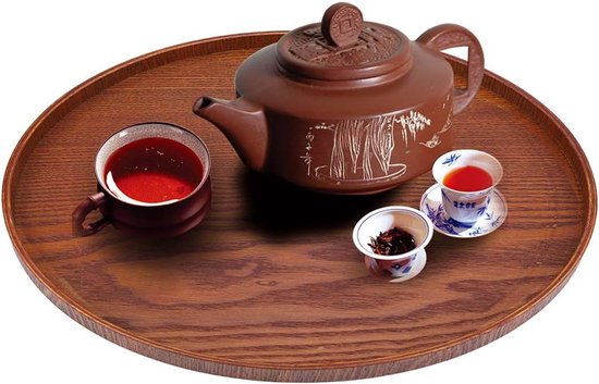 Ronde Houten Tray - Natuurlijke Houten Serveerschaal - Thee en Voedsel ...