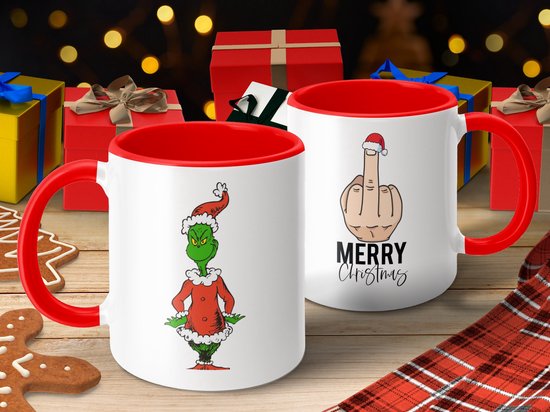 Grappige kerstmis mok, Grinch mok, middenvinger kerst mok, rode ...
