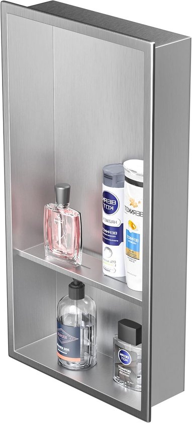 Roestvrij Stalen Douchebak Wandnis 60 x 30 cm met Dubbele Planken voor ...