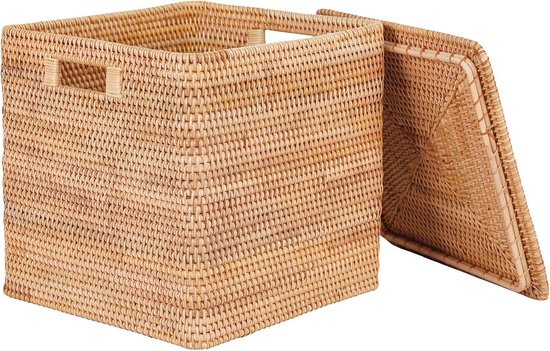 Rotan mand met deksel - Grote opbergmand (35x35x35 cm) voor klassieke ...