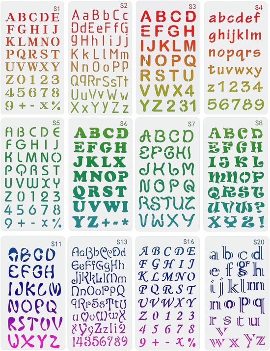 12-delig sjablonen set voor letters en cijfers - Herbruikbare sjablonen ...