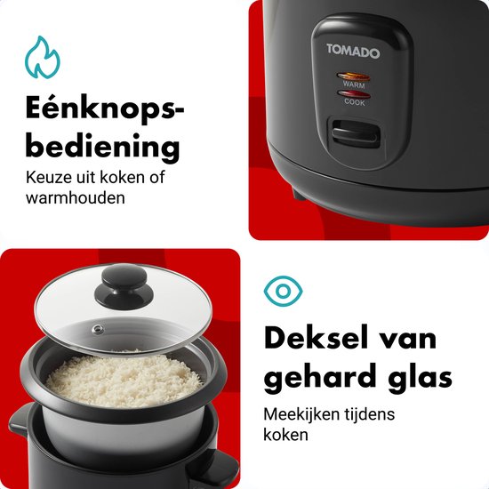Tomado TRC1001B - Rijstkoker - Inhoud 1 liter - Warmhoudfunctie - 5 ...