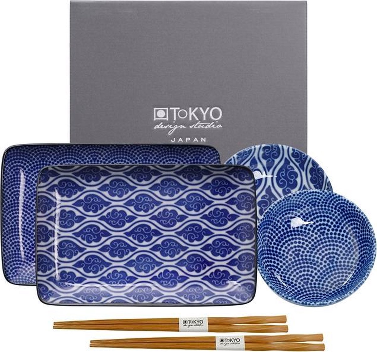 Tokyo Design Studio Nippon Blue Sushi Servies incl. chopsticks ...