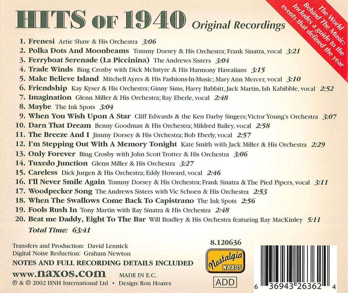 Various Artists - Hits Of 1940 (CD), various artists | Muziek | bol