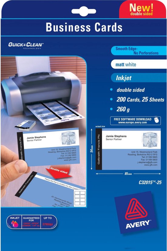 Visitekaart Avery C32015-25 85x54mm 260gr mat 200stuks | bol