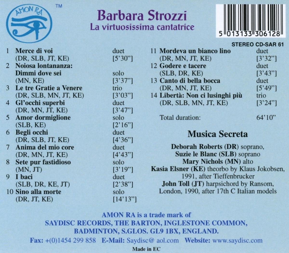 Musica Secreta - Strozzi: La Virtuosissima Cantatric (CD), Strozzi ...