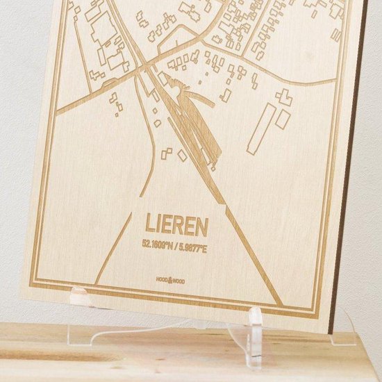 Kaart Lieren - Gegraveerde stadskaart Hood&Wood - Hout, A4 | bol.com