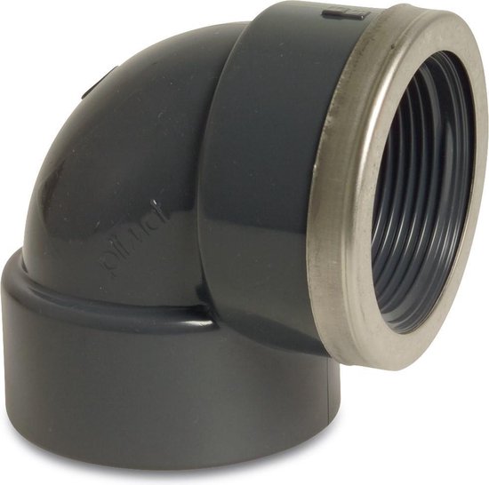 Mega Knie 90° PVC-U 32 mm x 1" lijmmof x binnendraad 16bar grijs type versterkt | bol