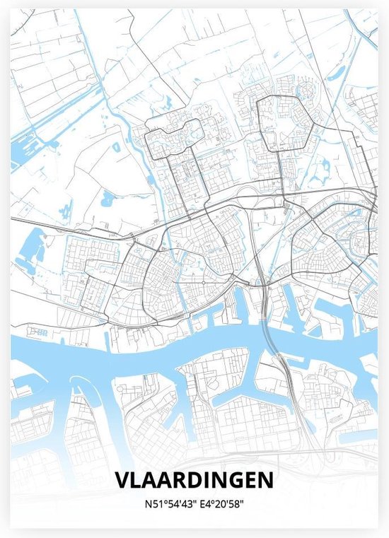 Vlaardingen plattegrond - A4 poster - Zwart blauwe stijl | bol