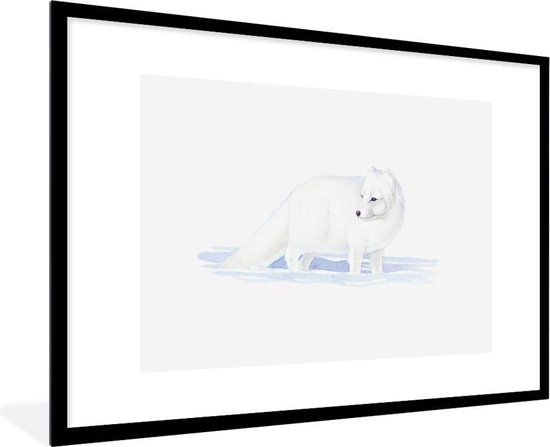 Fotolijst incl. Poster - tekening van een poolvos in een witte omgeving ...