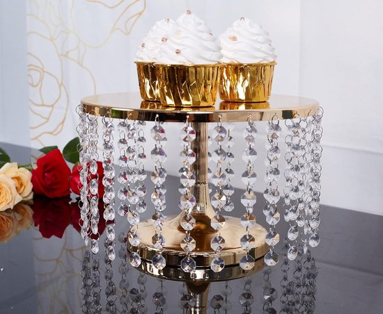 10 inch Dia Crystal Hanger Cake Stand met Koepel, Gouden Dessert Tafel ...