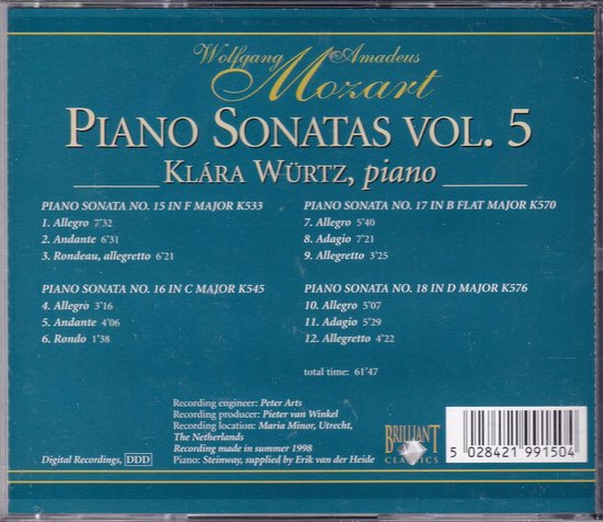Mozart - Piano Sonatas Klara Würtz, Klara Wurtz | Muziek | bol