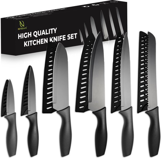 HI NATURE™ Messensets | 6-Delige Professionele Messenset Zwart ...