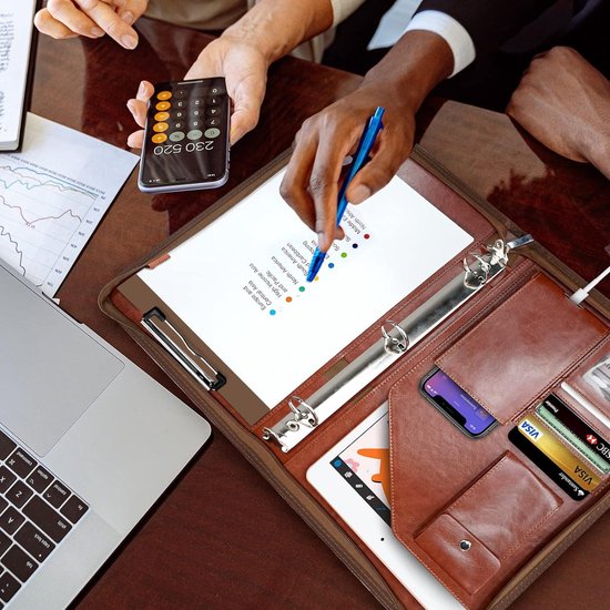 Documententas met ritssluiting - aktetas met 3 ringen - A4 leren map ...