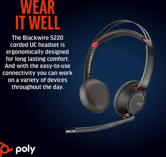 HP Poly Headset Blackwire C5220 Stereo USB- On Ear headset Computer ...