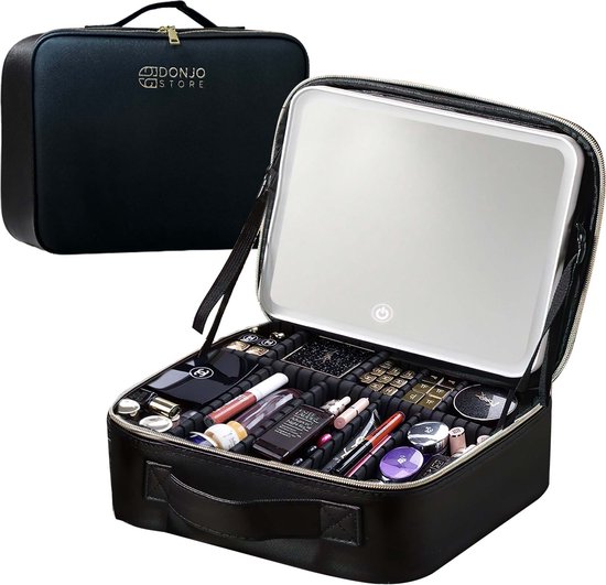 Donjo - Make Up Spiegel Koffer met Led Verlichting - Beauty Case - XXL ...