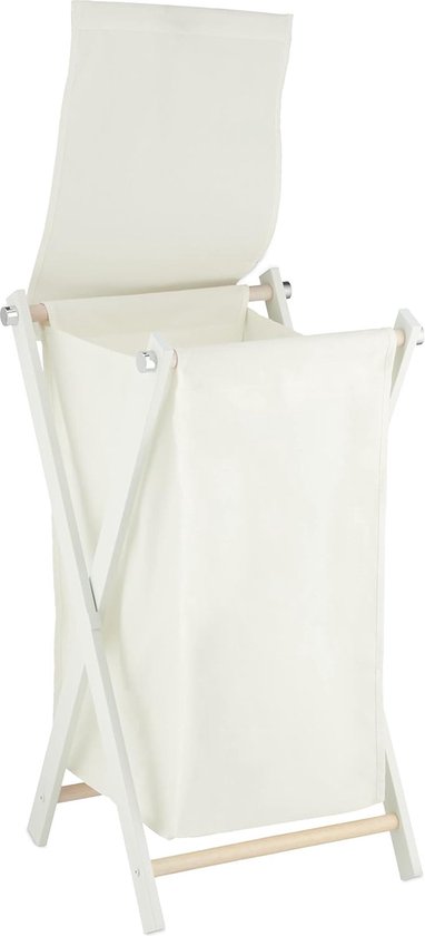 Inklapbare wasmand met deksel, 50 liter - Badkamer crème/wit | bol