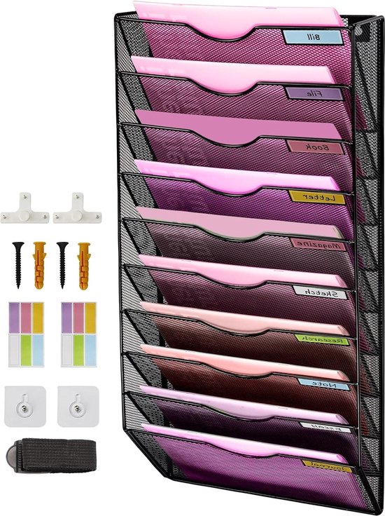 10 Tier Verticale Mesh Opknoping File Organizer - Office School Home ...