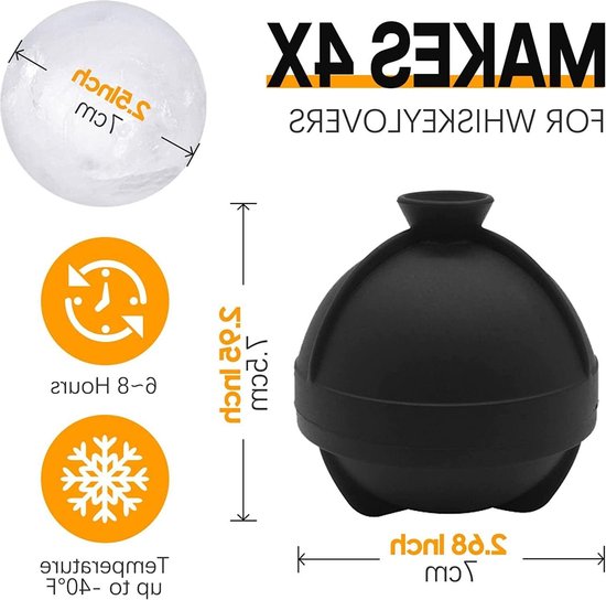 Extra Grote Siliconen Ice Ball Maker set van 4 - BPA vrij ...