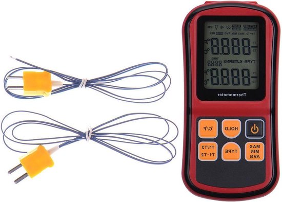 Dual Channel Digitale Thermometer met twee K-Type Thermokoppels en LCD ...