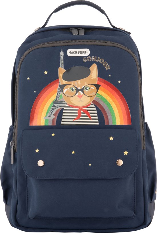 Jack Piers Rugzak/Backpack New York Paris Cat - 36x13x29cm - Blauw | bol