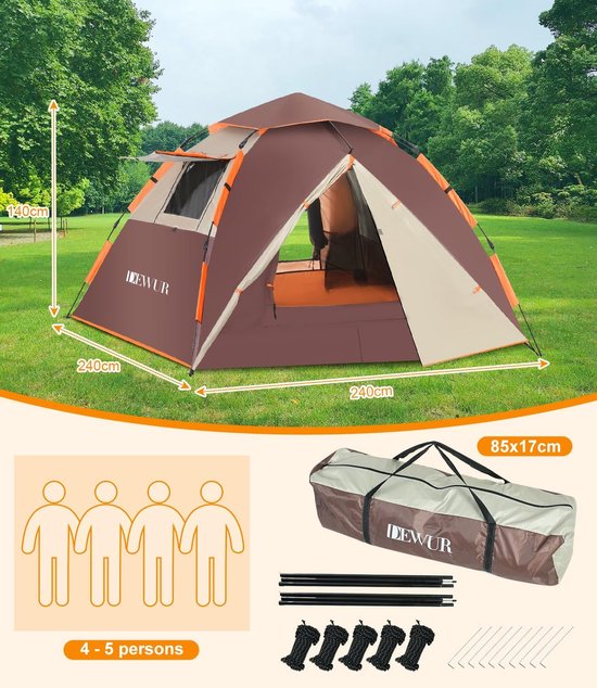 Kampeertent, pop-uptent, 4 personen, familiekoepeltent, waterdicht ...