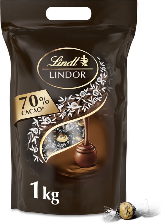 Lindt LINDOR 70% pure chocolade bonbons 1kg - 80 zacht smeltende pure ...