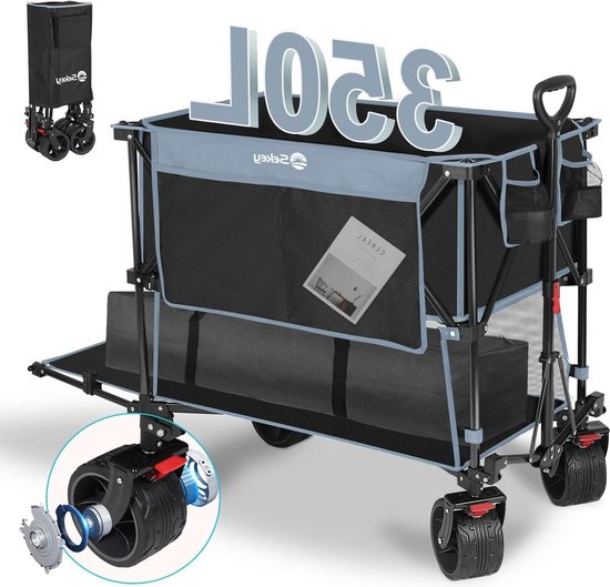 Opvouwbare handkar XXXXL 350L | Extra brede banden 17x10cm | 150KG ...