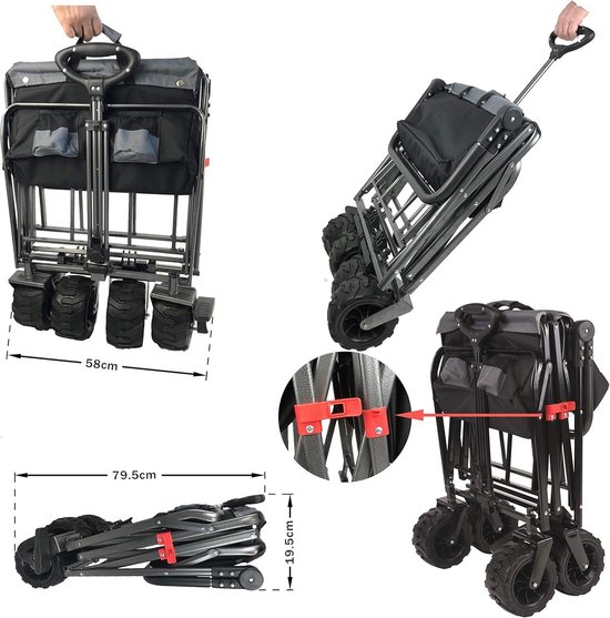 Opvouwbare handkar GS-getest inklapbaar voorwiel-rem PU-banden Blauw ...