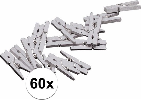 Mini knijpertjes - 60x st - zilver - 2 cm - hout - knijpers ...