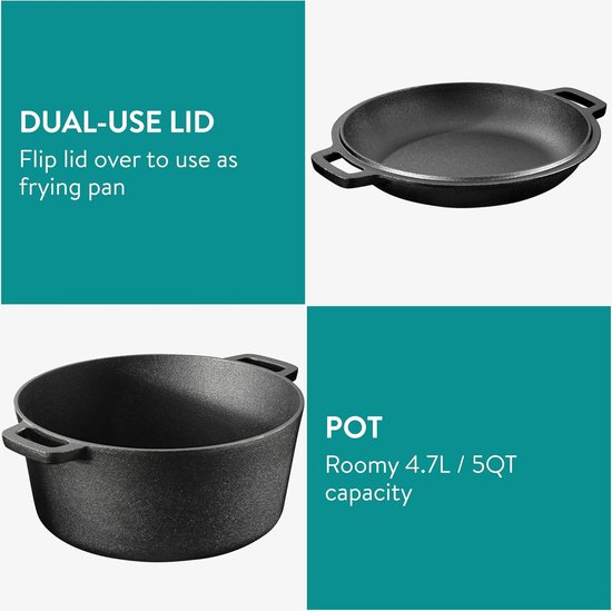Dutch Oven gietijzeren pan met deksel 47 liter 32 x 26 x 16 cm bakken ...