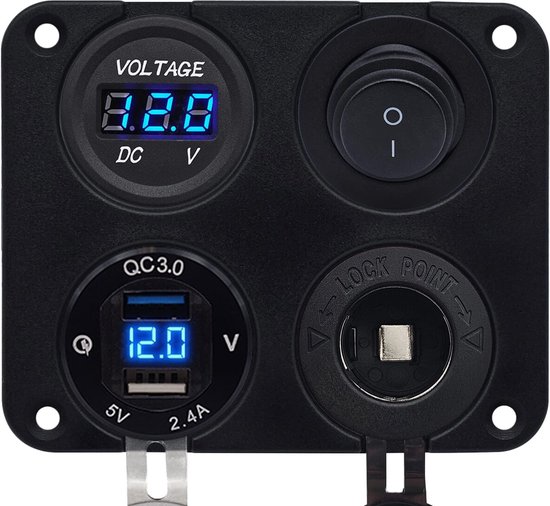 ProRide 12V USB Autolader 2 Poorten - 5V/2.4A - Voltmeter, Schakelaar ...