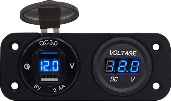 ProRide 12V USB Autolader 2 Poorten Inbouw met Voltmeter - 5V/2.4A ...
