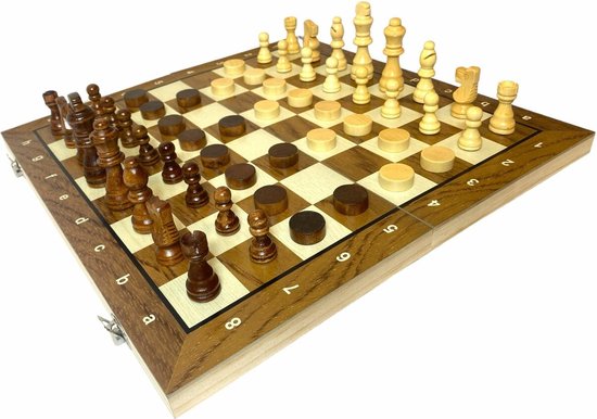 CHESS&CHECKERS - Schaak en dam set 2in1 - hout - Opklapbaar bord ...