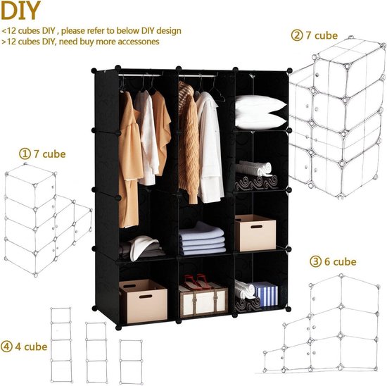 8 Cube Draagbare Kledingkast Modulaire Opbergorganizer met Deuren en 1 ...