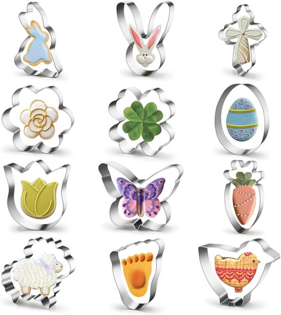 Easter Cookie Cutters Set - 12PCS Biscuit & Egg Shape with Bunny Design ...