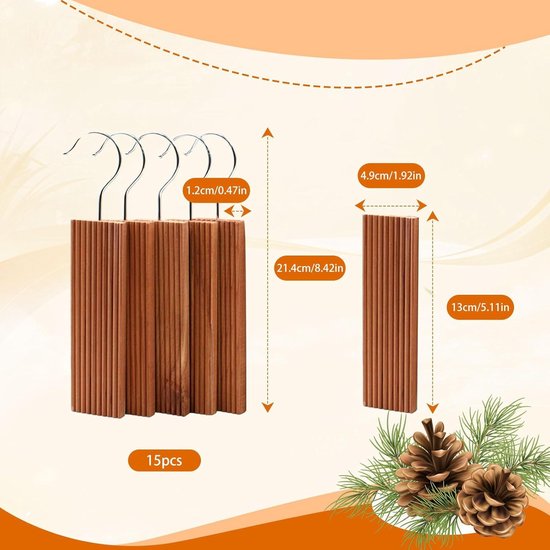 15 Cedar Wood Hanging Blocks Anti-Mite for Textiles Clothes Without ...