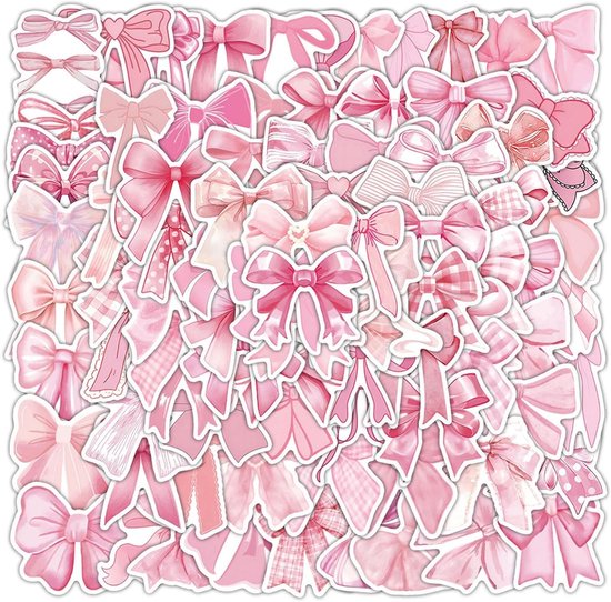 100 stuks vintage esthetische roze strikstickers - waterdicht vinyl ...