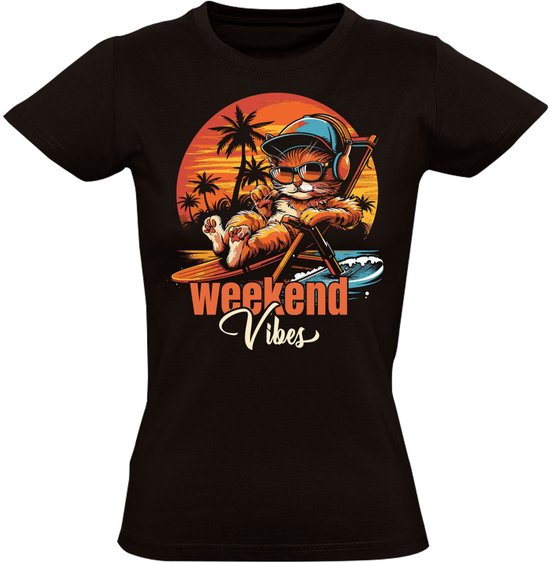 Weekend Vibes Dames T-shirt - vakantie - zomer - strand - relax - kat ...