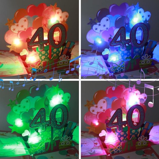 Verjaardagskaart voor de 40e verjaardag - Pop-up 3D met lichten en... | bol